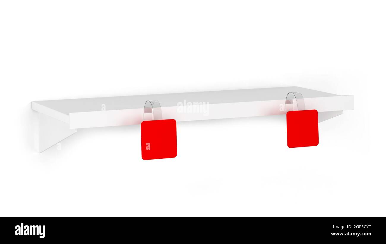 Blank wobbler tag on a market shelf mockup. 3d illustration isolated on ...
