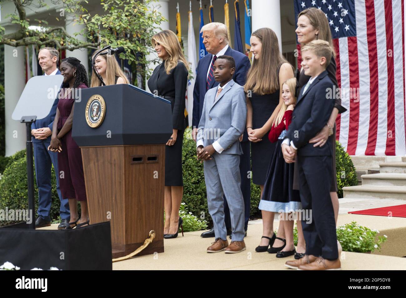 US Supreme Court nominee, Judge Amy Coney Barrett, on stage with ...