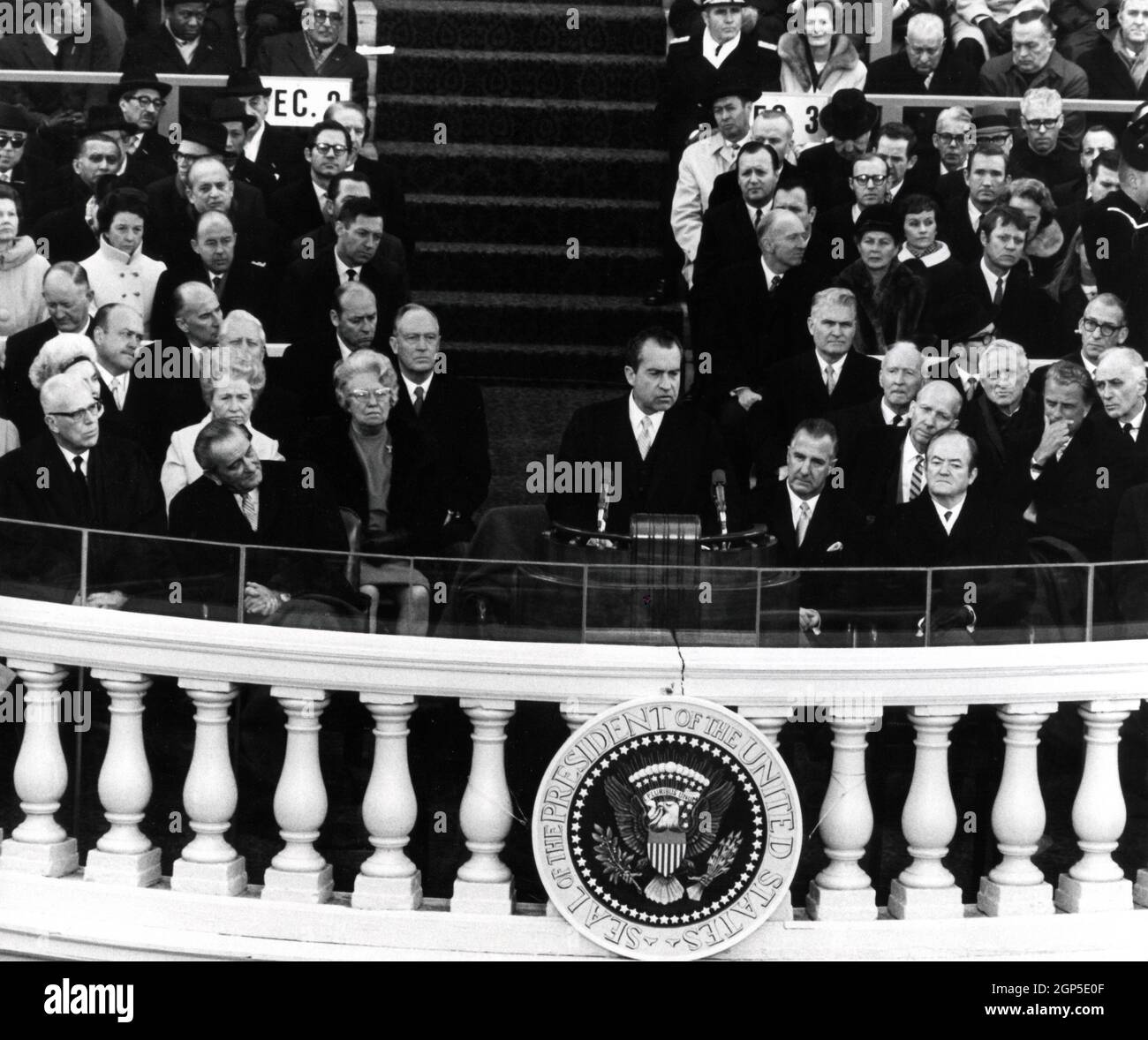 Newly sworn-in President Richard Nixon speaking at his first ...