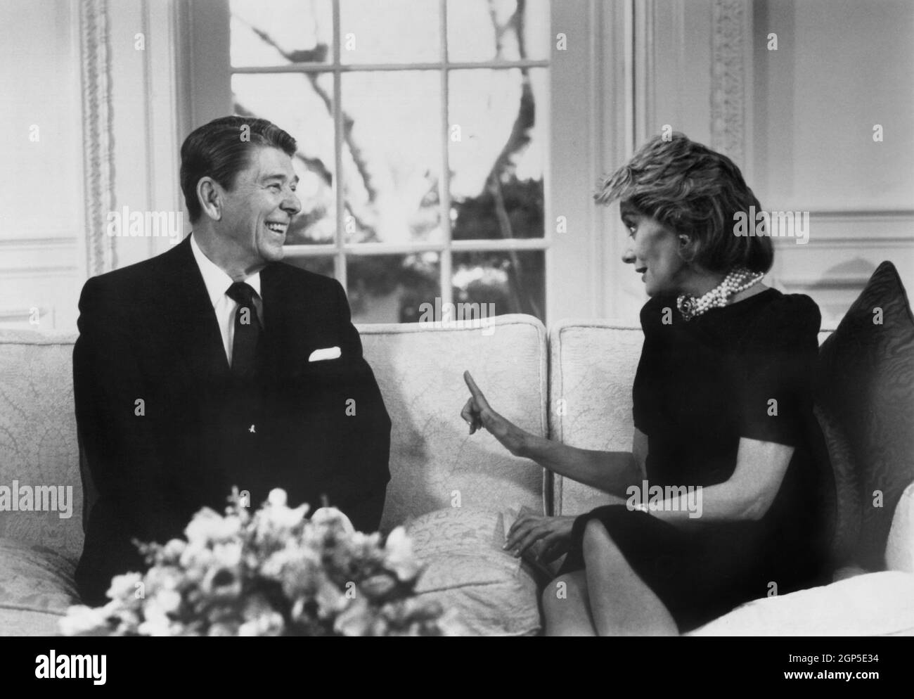 President Ronald Reagan is interviewed by Barbara Walters at the White ...