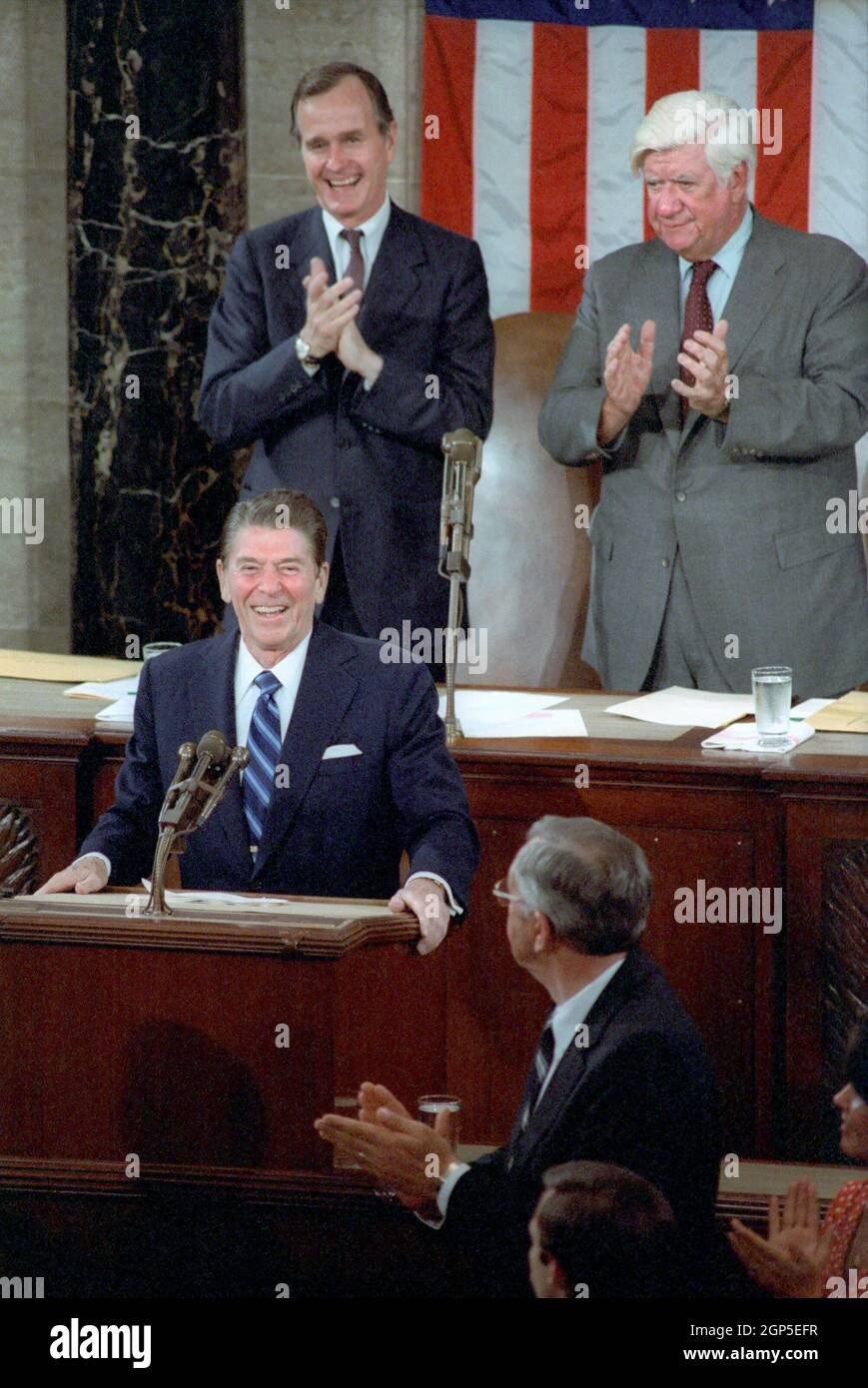 President Ronald Reagan addresses Congress on April 28, 1981, a few ...