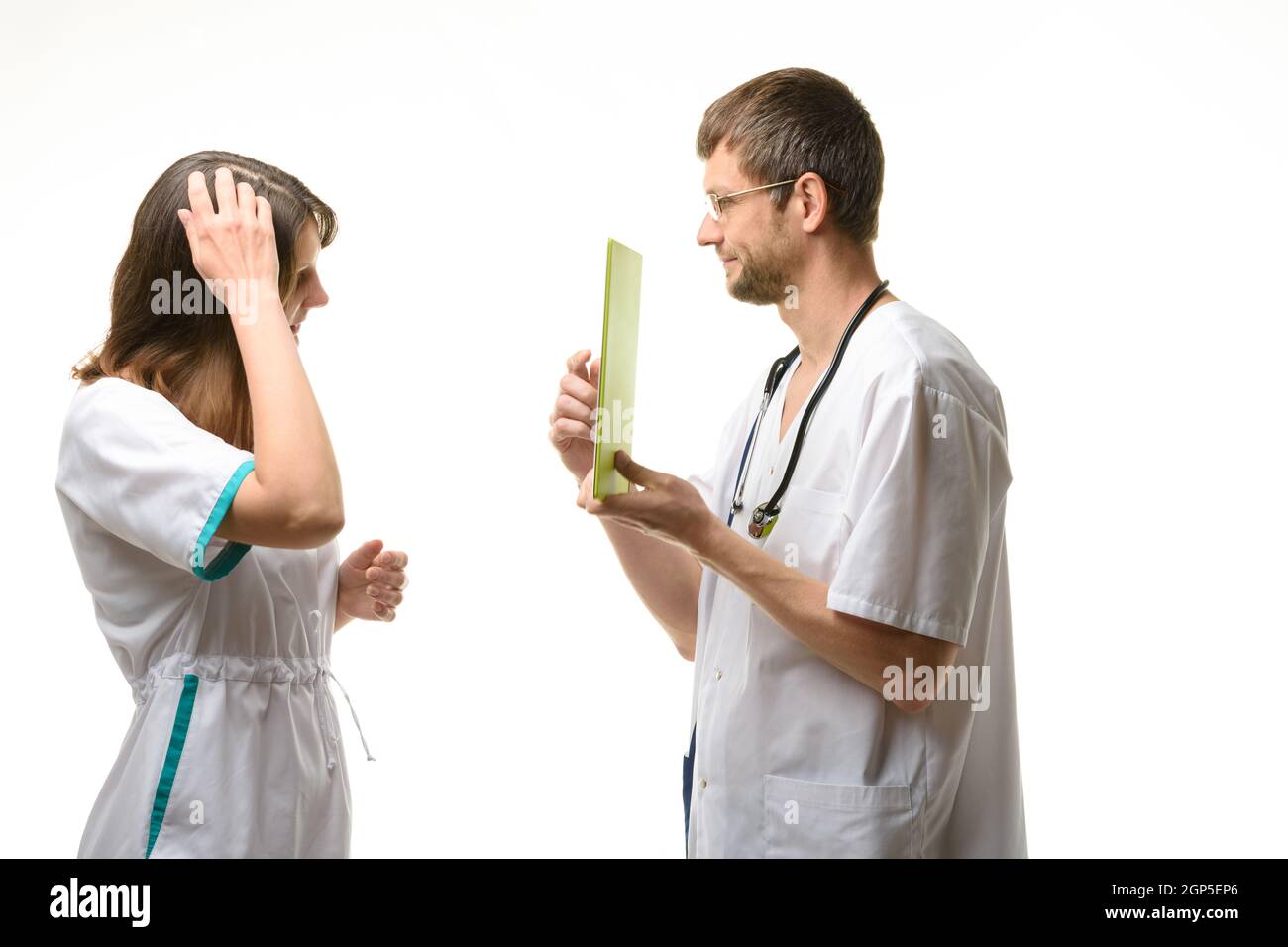 Doctor thinking shock woman hi-res stock photography and images - Alamy