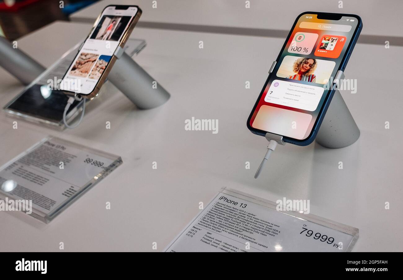 September 24, 2021, Moscow, Russia. A new smartphones from Apple iPhone ...