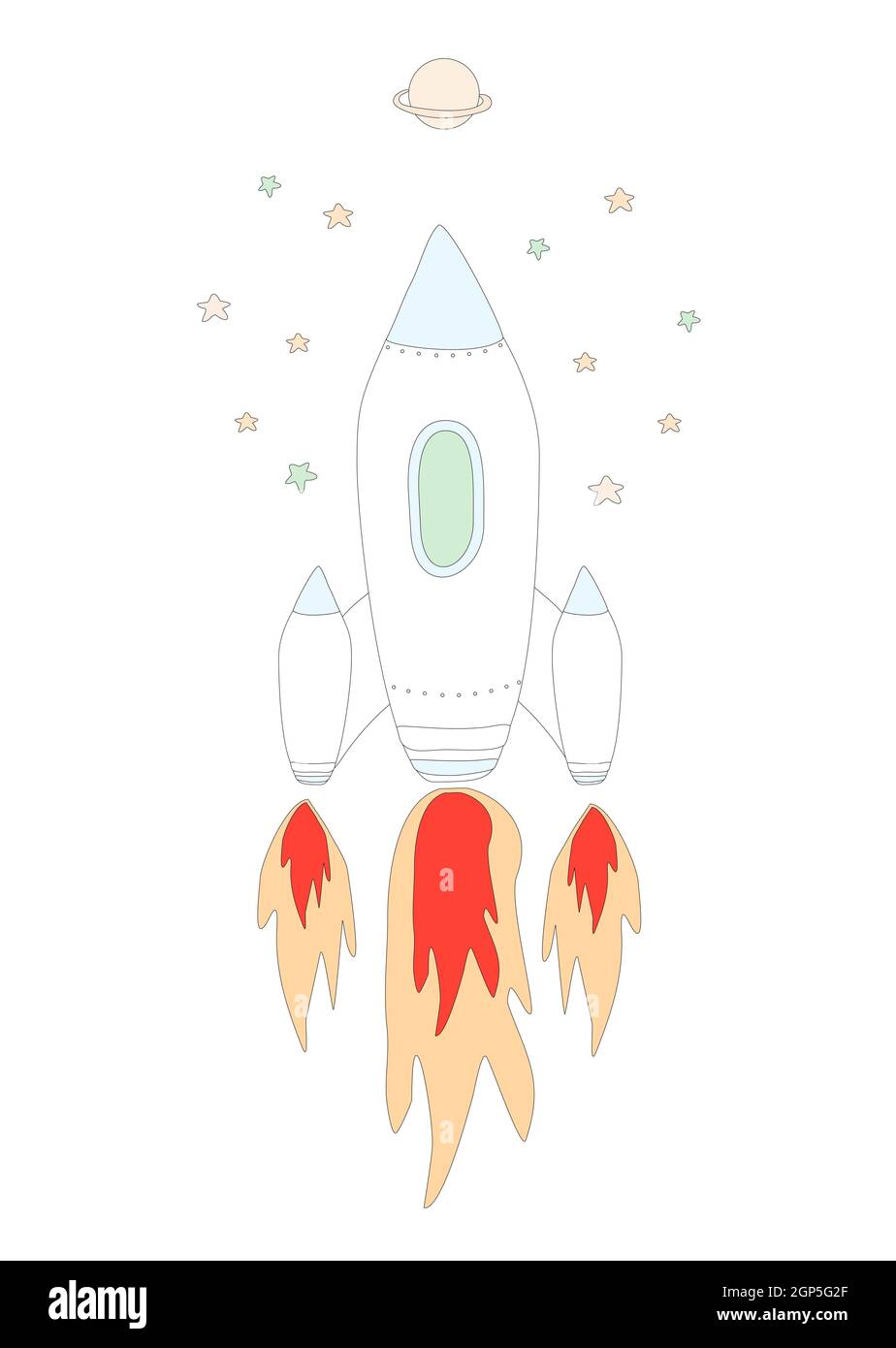 Cute Cartoon rocket in space - isolated illustration Stock Photo - Alamy