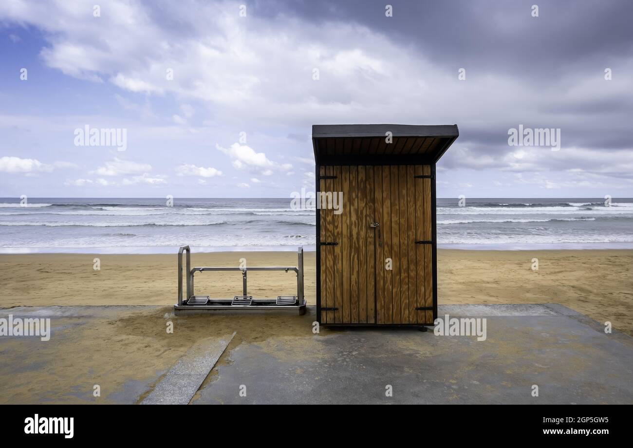 Detail of lifeguard hut in a beach, protection and security Stock Photo ...