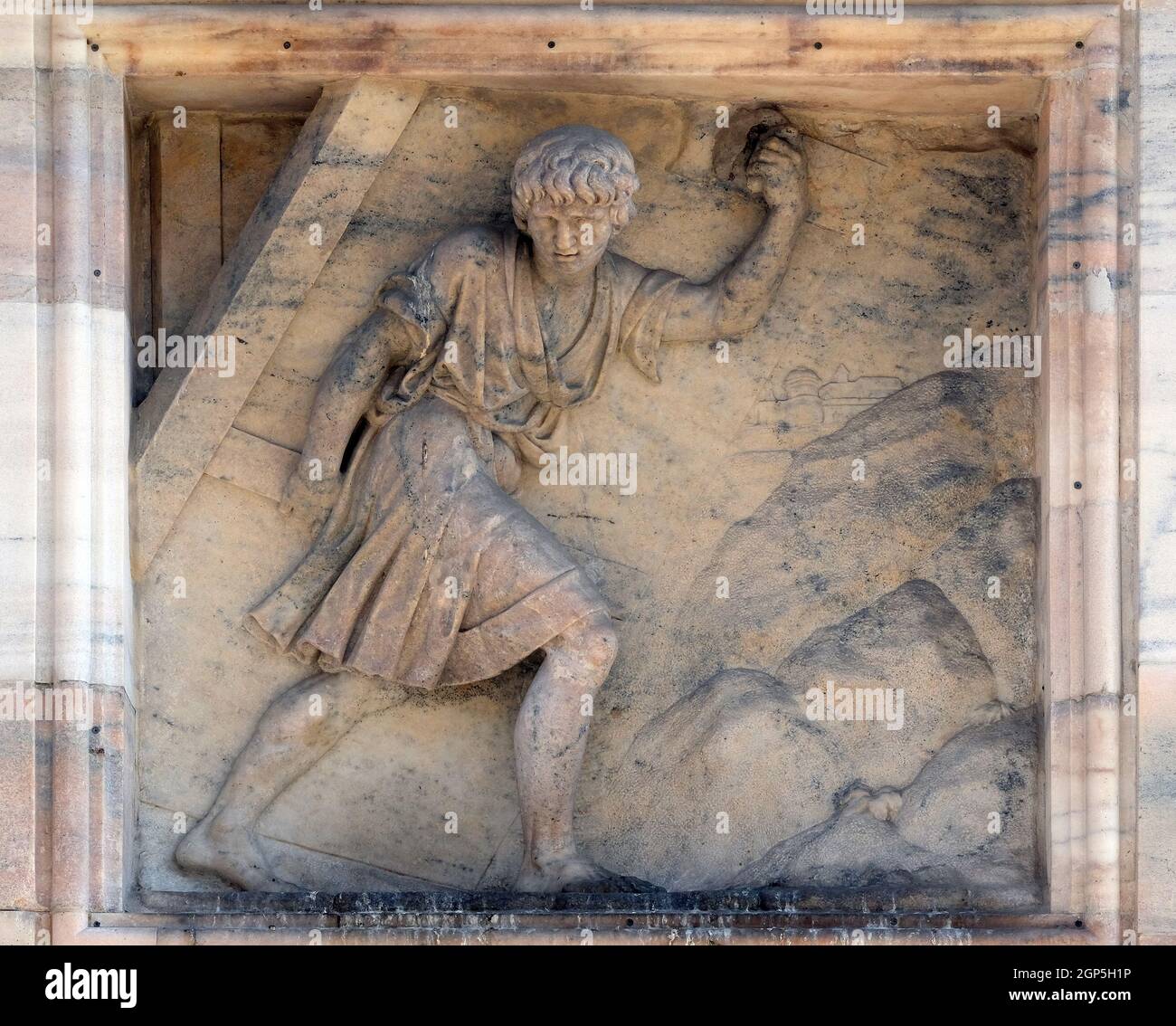 Samson carries away the Gates of Gaza. Marble relief on the facade of ...
