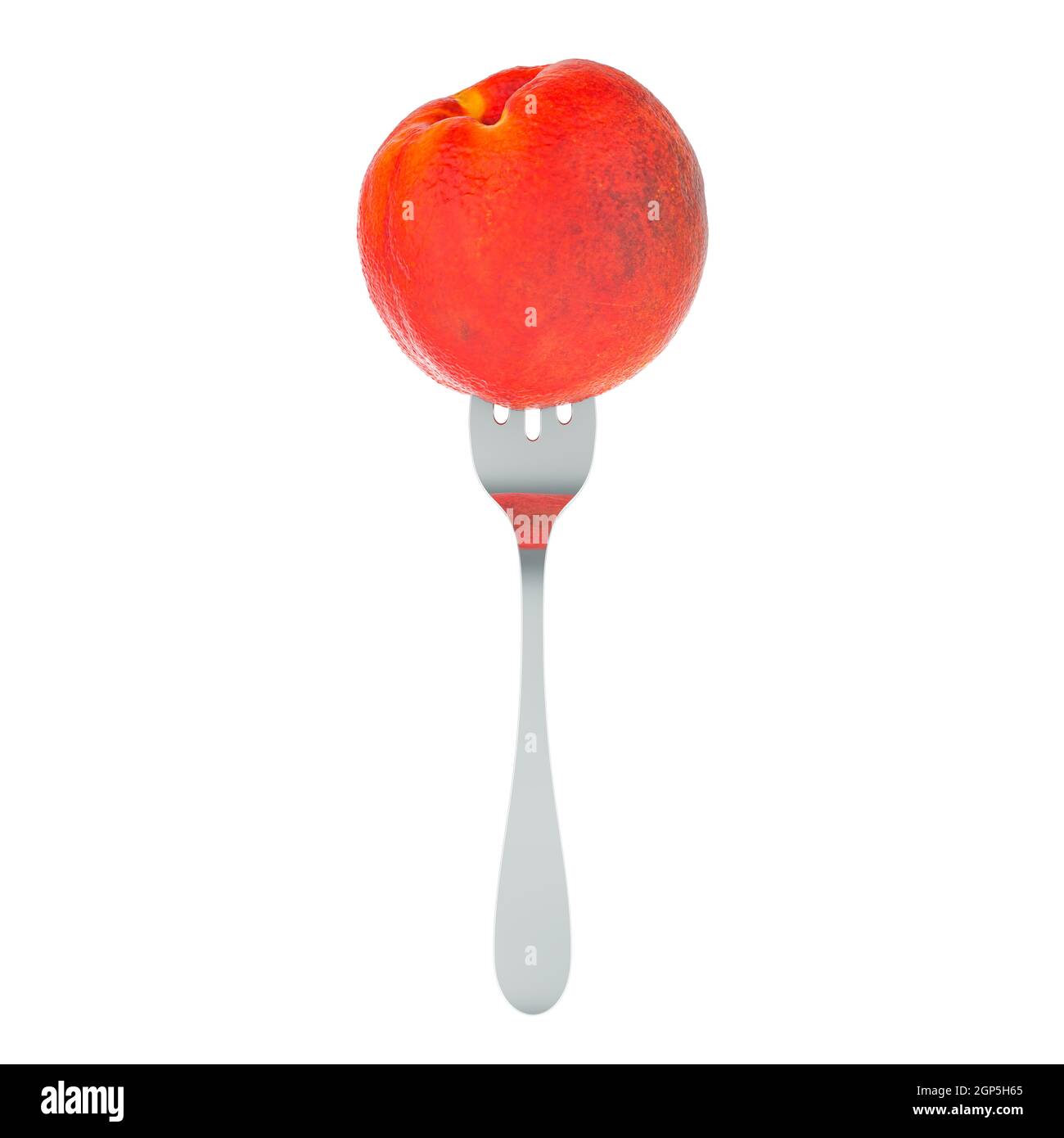 Peach on fork, 3D rendering isolated on white background Stock Photo ...