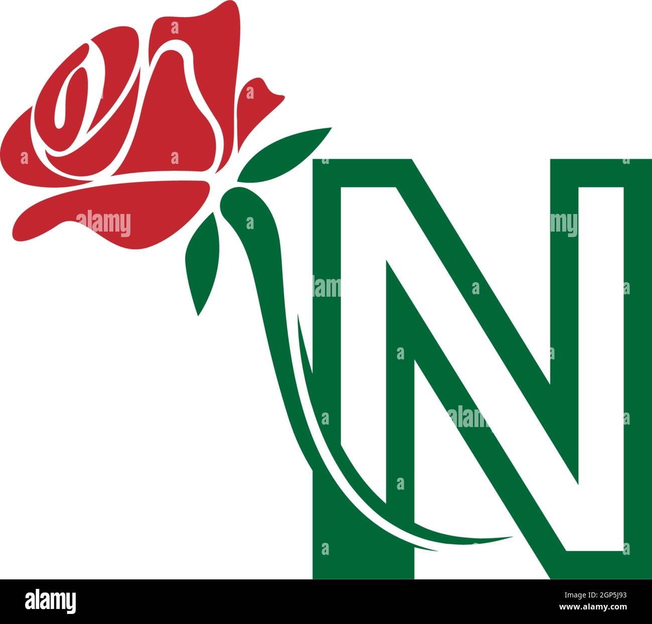 Letter N with rose icon logo vector template illustration Stock Vector ...