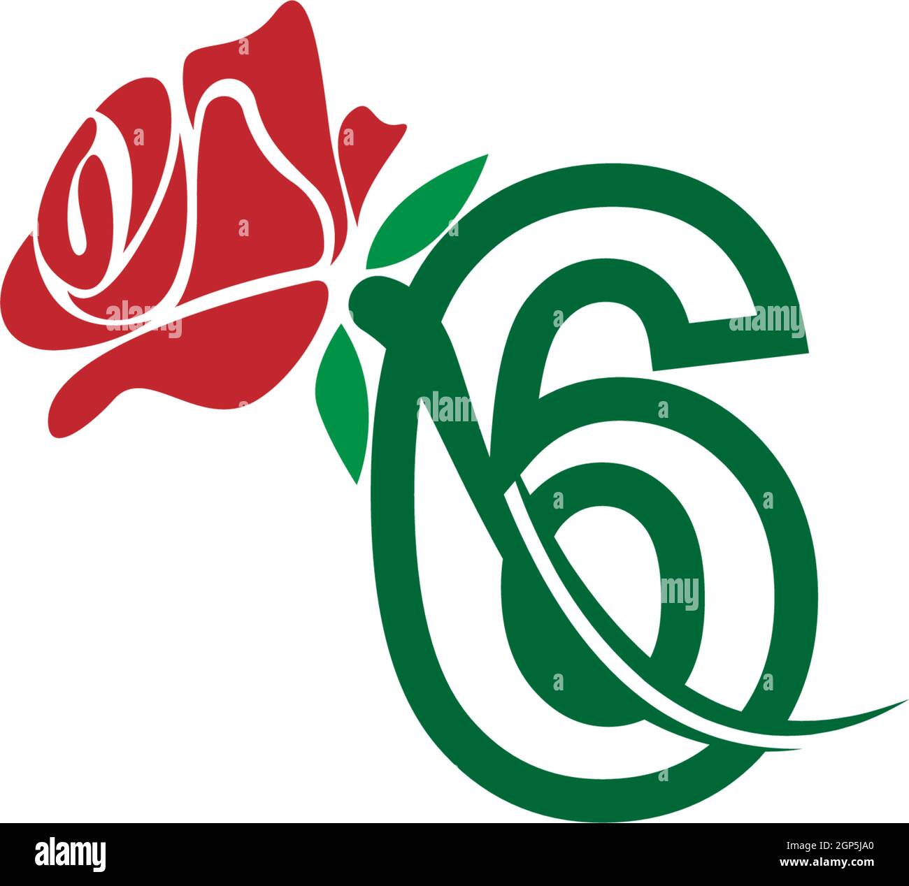 Number 6 with rose icon logo vector template illustration Stock Vector ...