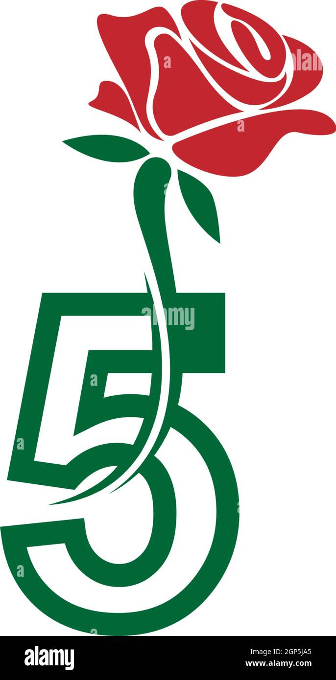 Number 5 with rose icon logo vector template illustration Stock Vector ...