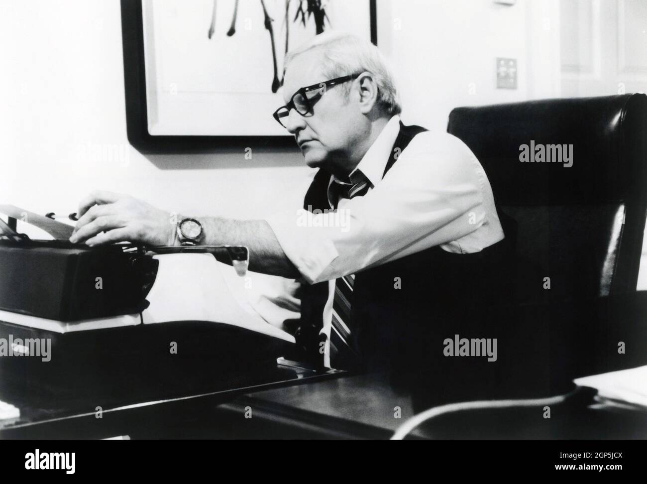 Jack Anderson, journalist and newspaper columnist, in his office, circa ...