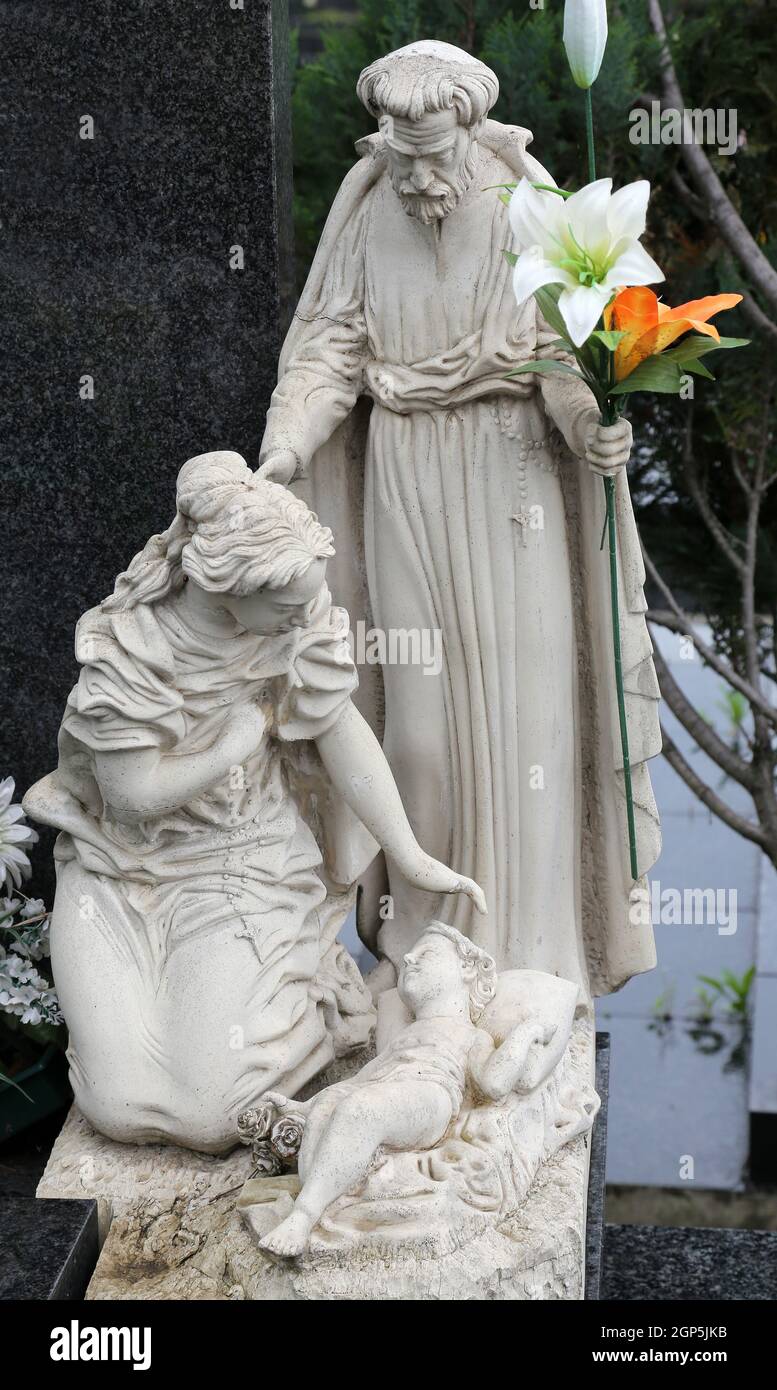 Holy Family, headstone on Mirogoj cemetery in Zagreb, Croatia Stock ...