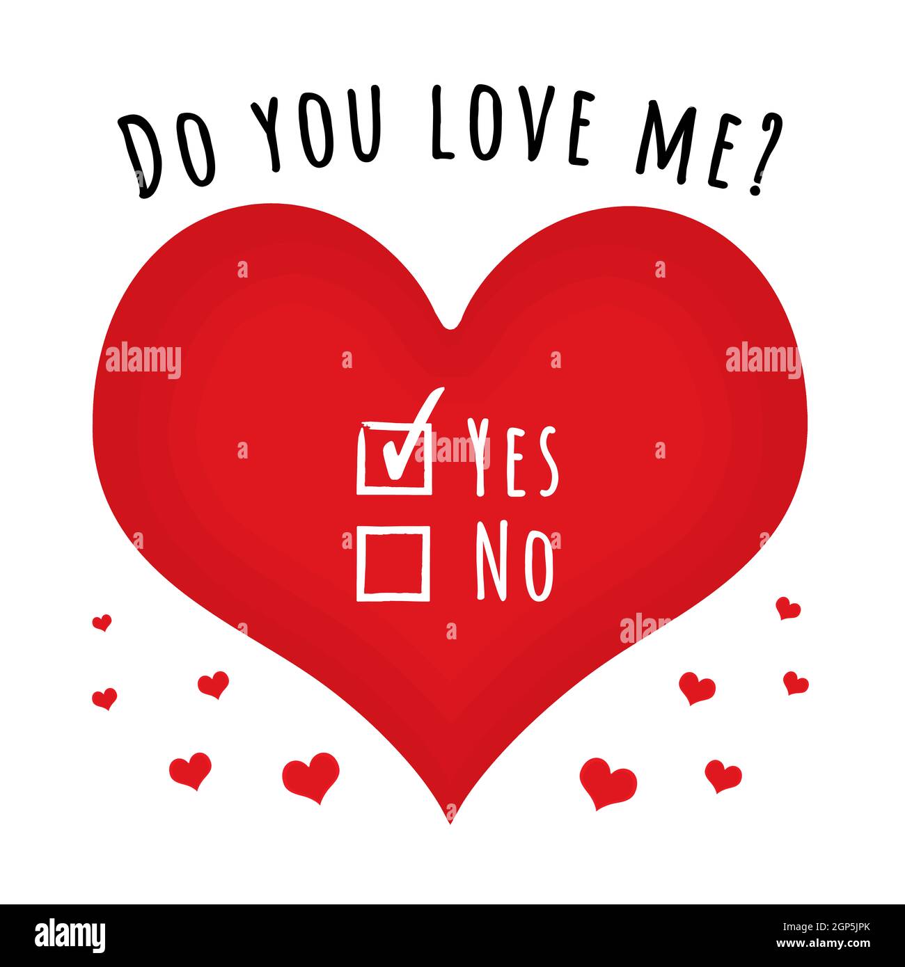 Love hearts with the text "do you love me?" and two tick boxes with ...