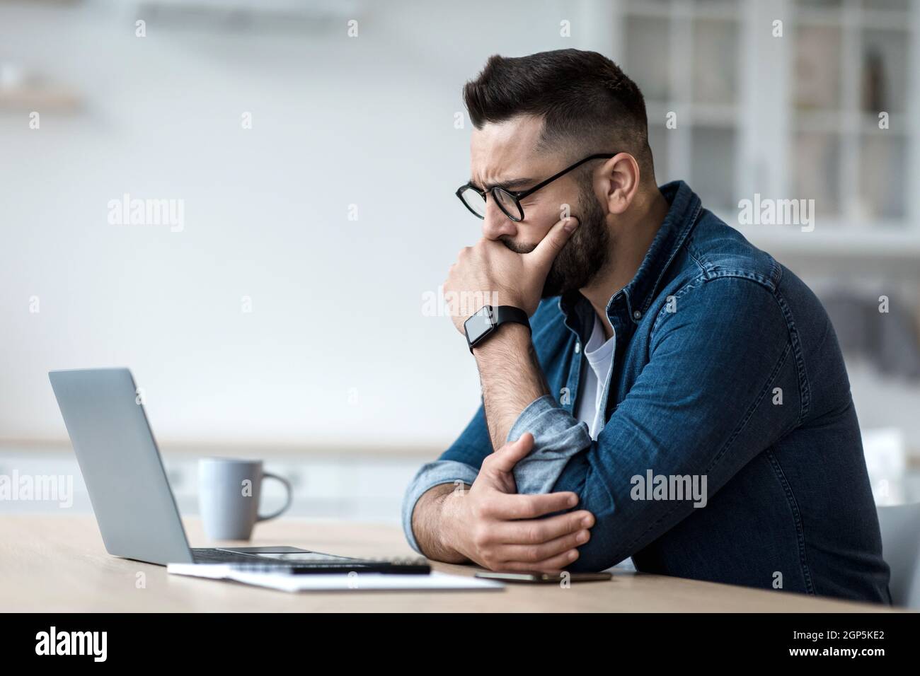 Attractive tired bored programmer digital specialist manager work ...