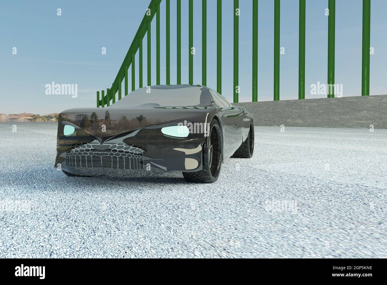 Black car over a bridge, 3d rendering Stock Photo - Alamy