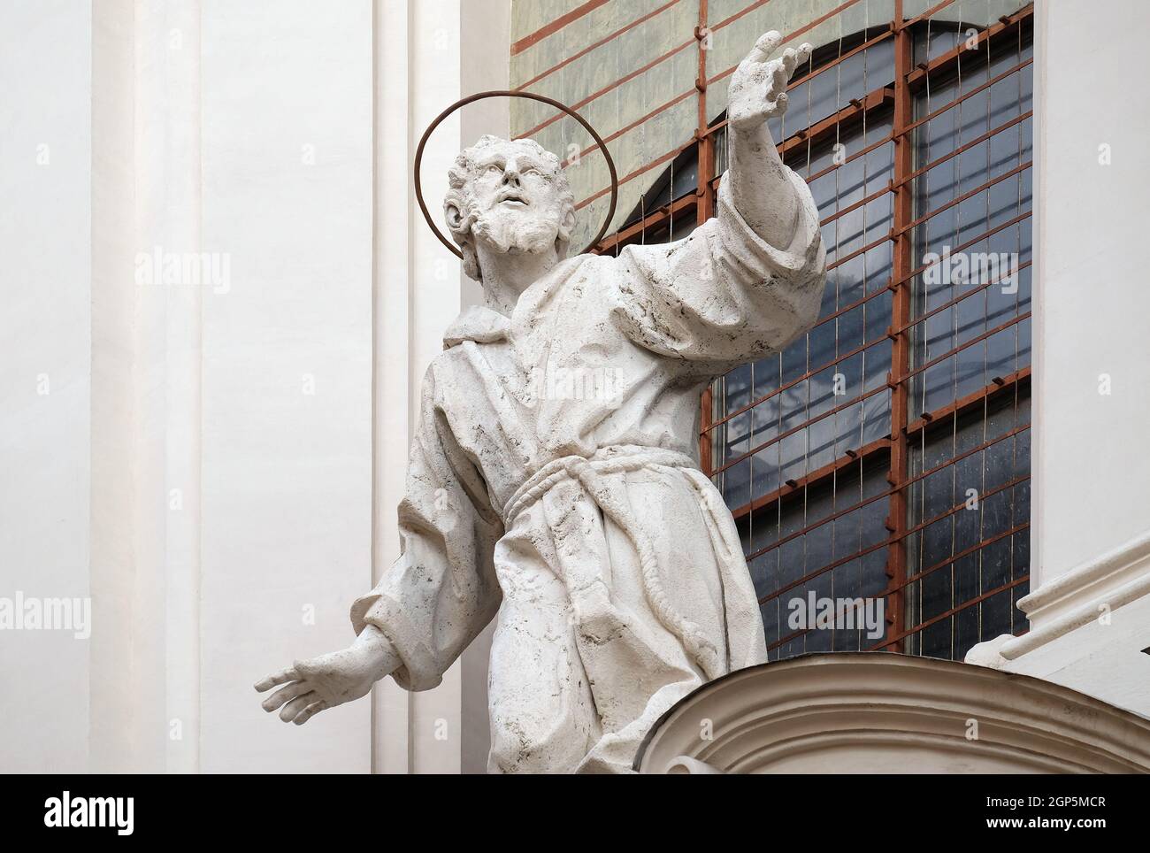 Stucco statue of St Francis Receiving the Stigmata on the facade of ...