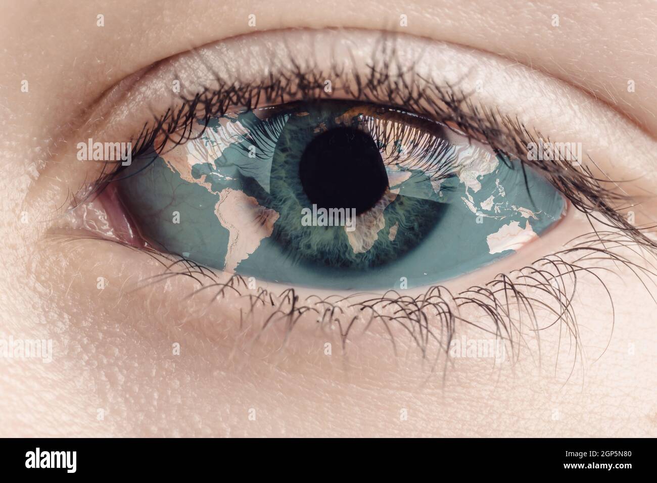 Earth continents painted on eye iris, concept save the planet. Image of ...