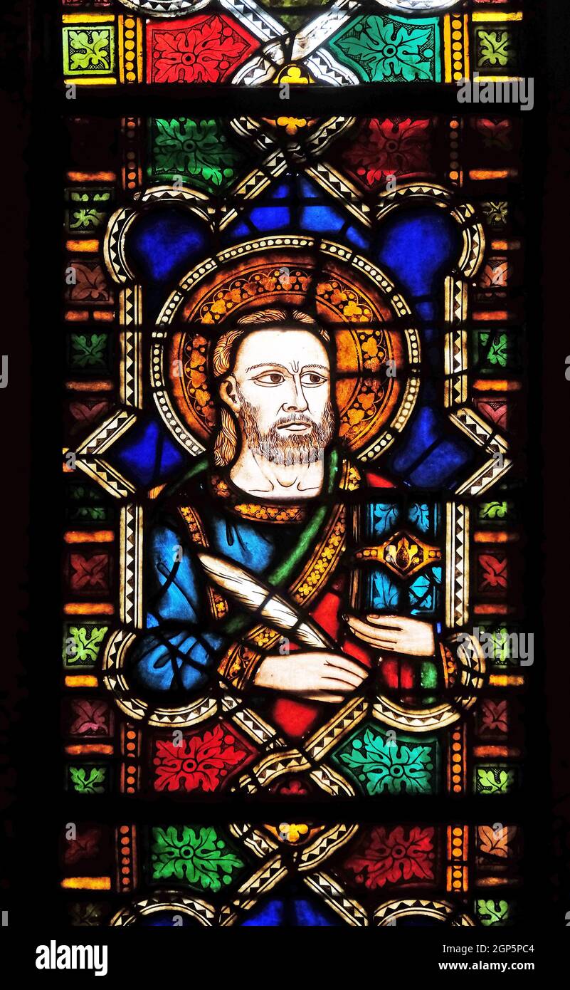 Catholic Saint, stained glass window in the Basilica di Santa Croce ...