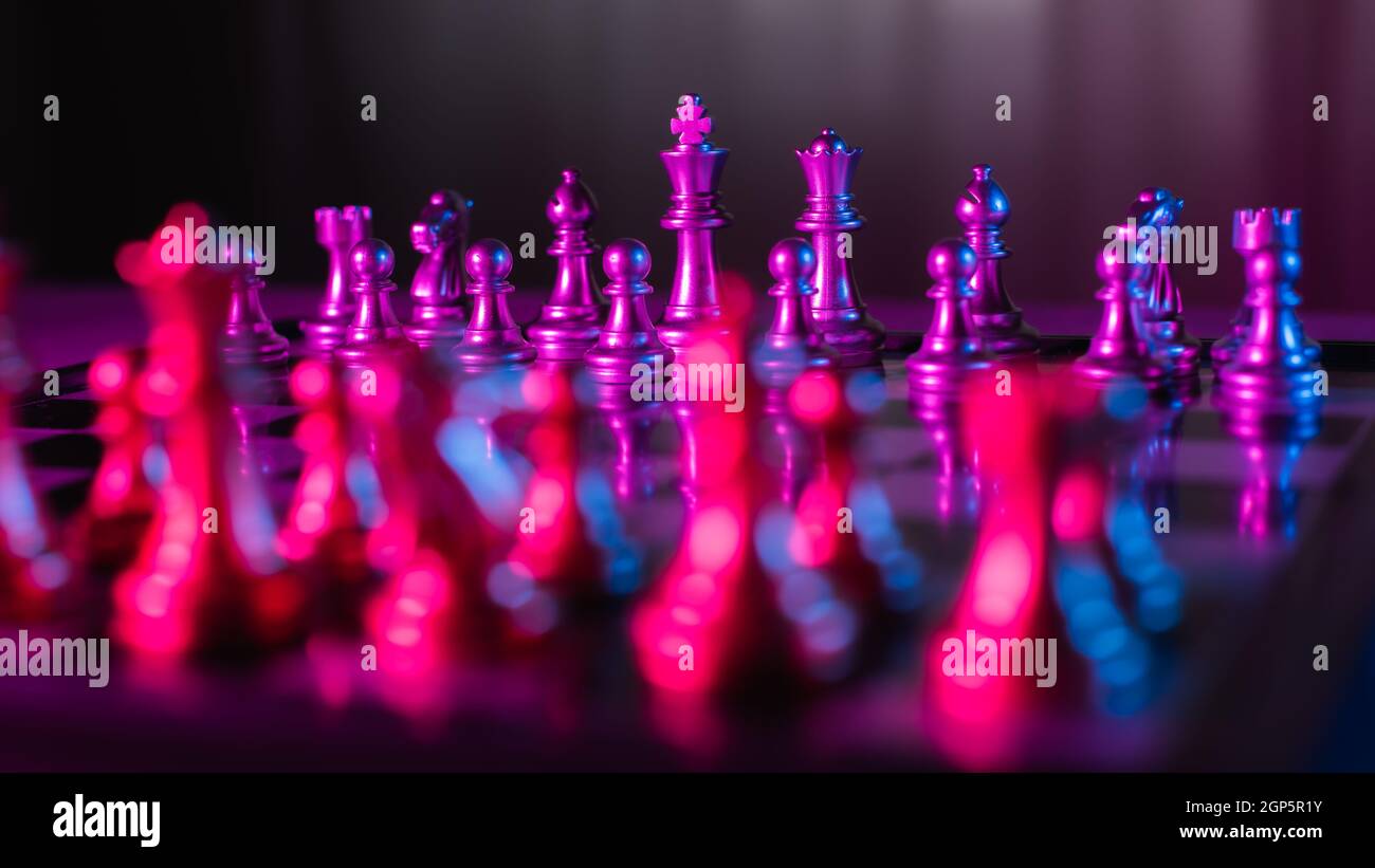 Pink chess pieces and pawns are on the board Stock Photo - Alamy