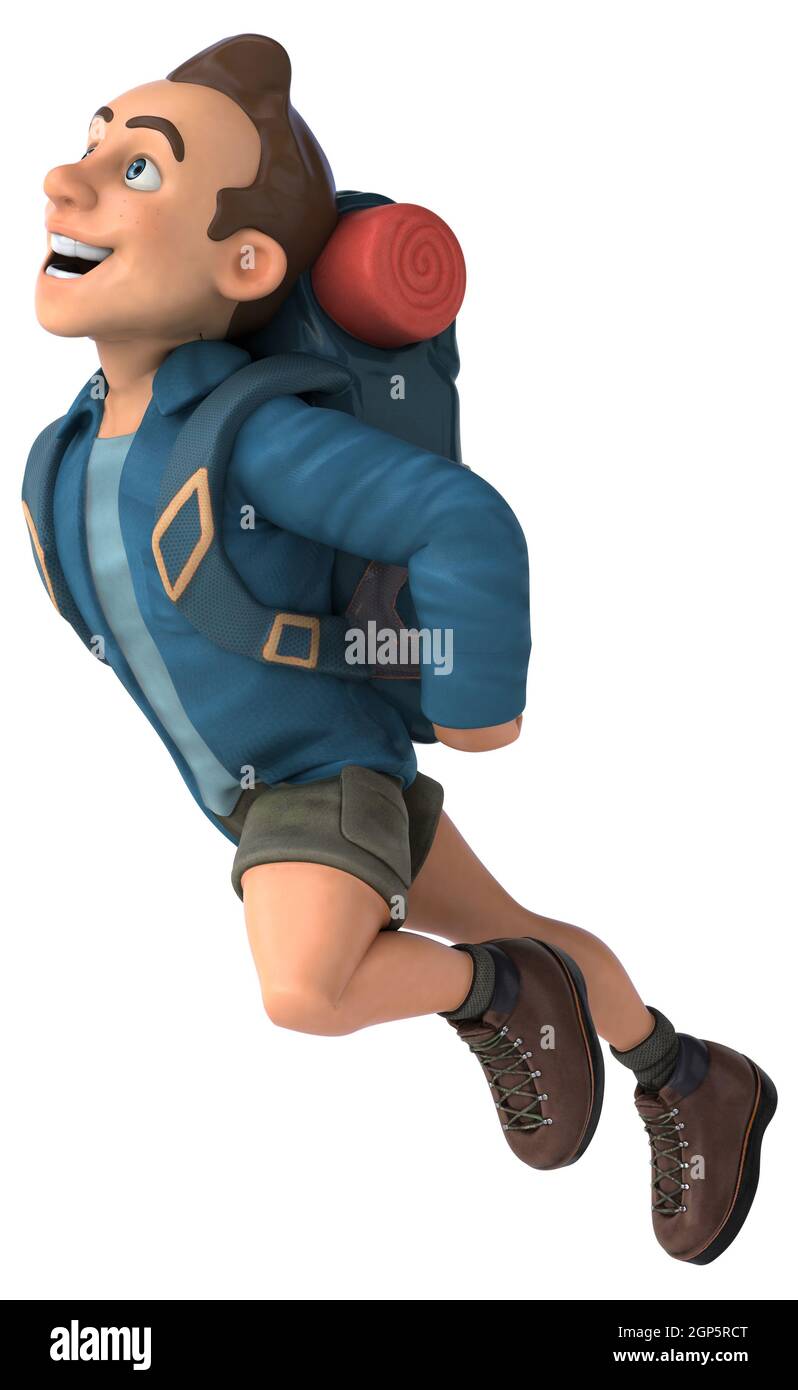 Fun illustration of a 3D cartoon backpacker Stock Photo - Alamy