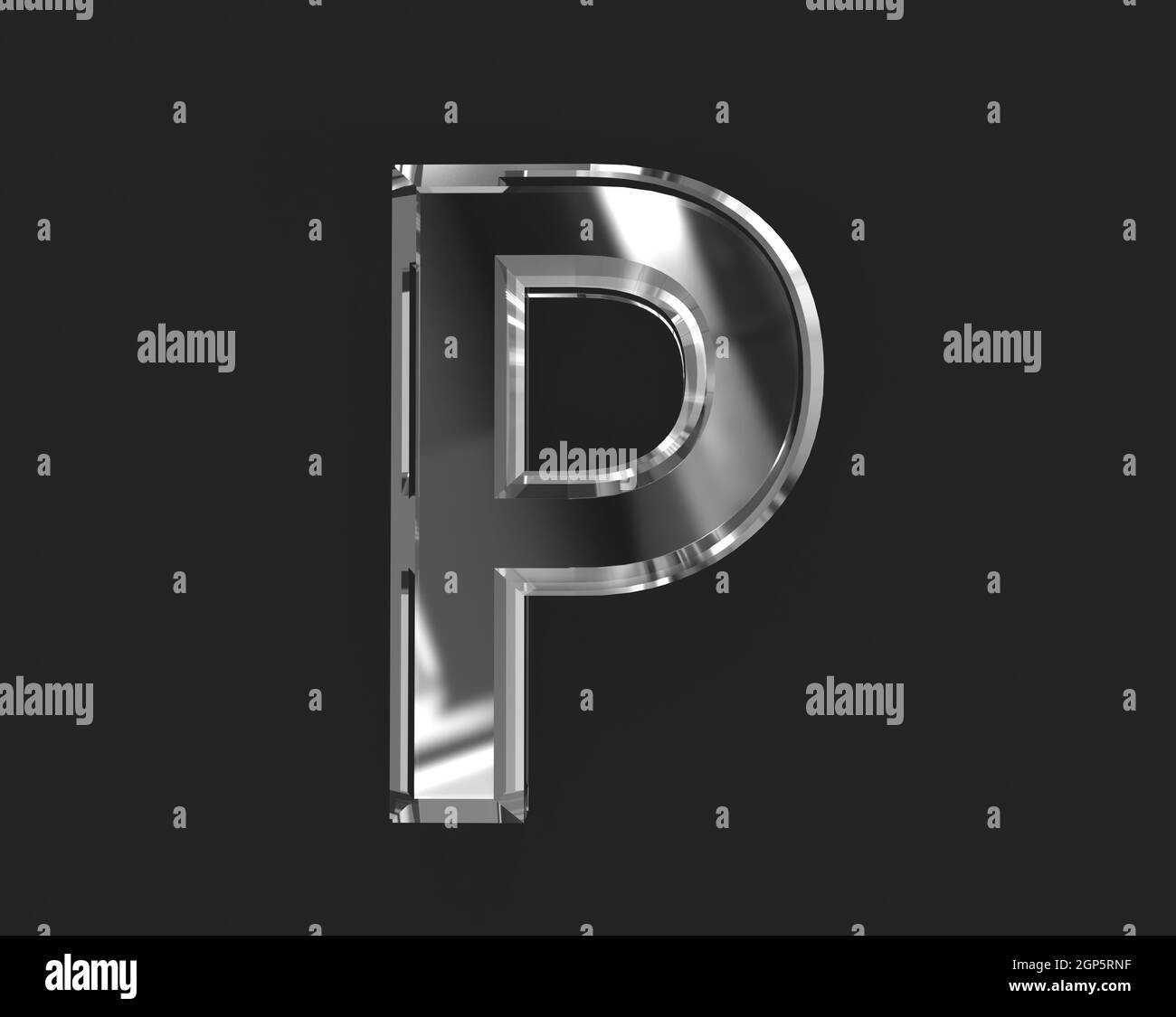 White shiny glass made crystal alphabet - letter P isolated on dark, 3D ...