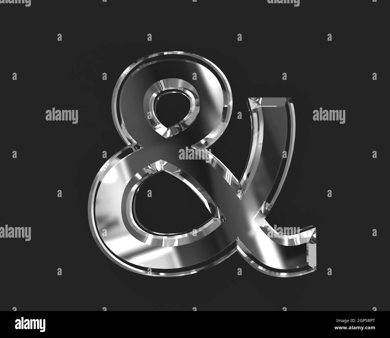 White glossy reflective clear alphabet - ampersand isolated on dark ...