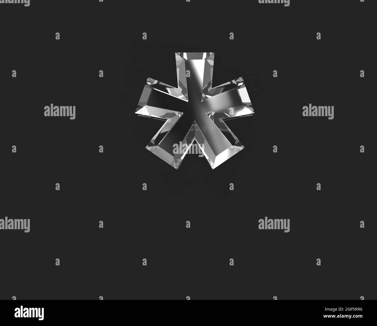 White shine reflective transparent alphabet - asterisk isolated on dark ...