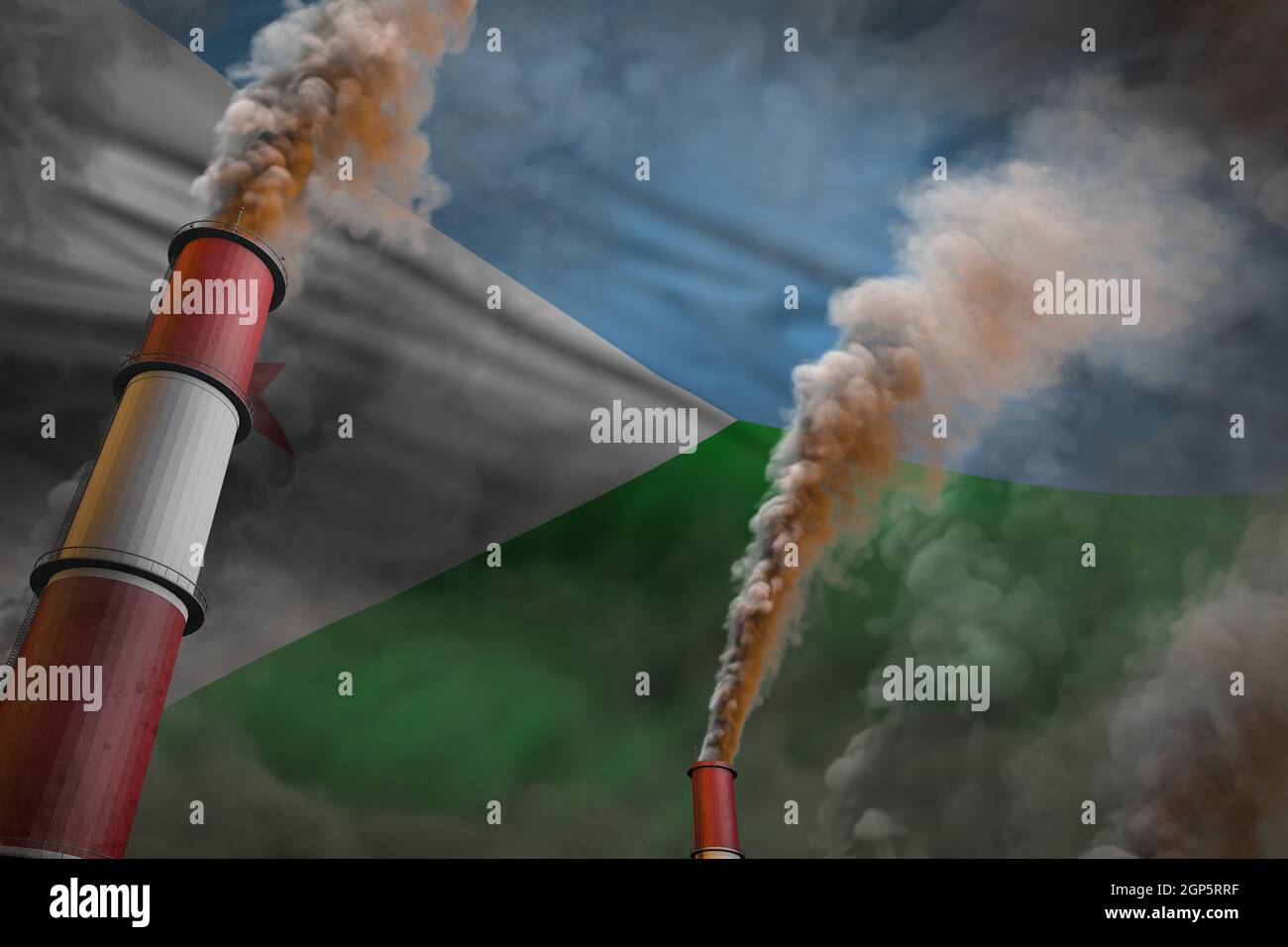 Djibouti pollution fight concept - two large industrial pipes with ...