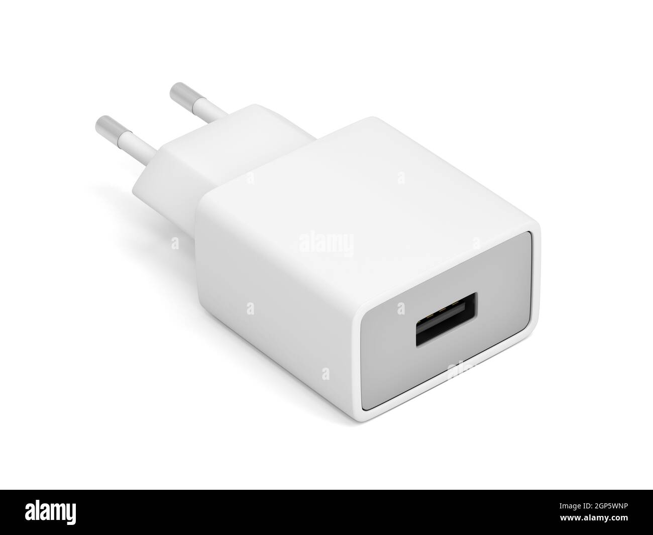 Smartphone power adapter with USB port on white background Stock Photo ...
