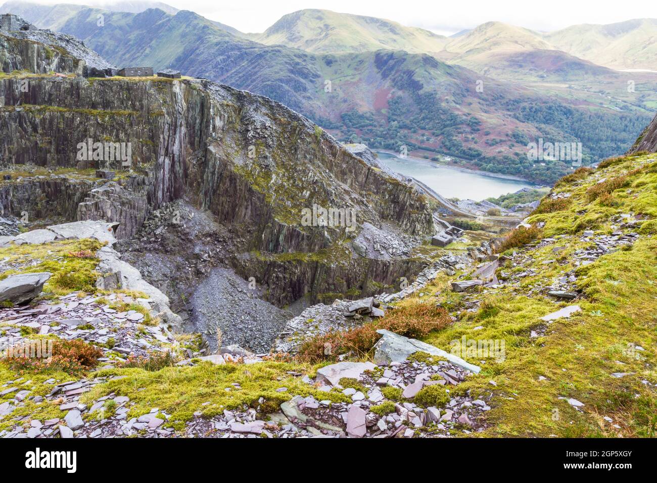 Dinorwic or Dinorwig Slate quarry, Lake Llyn Peris and Snowdonia ...