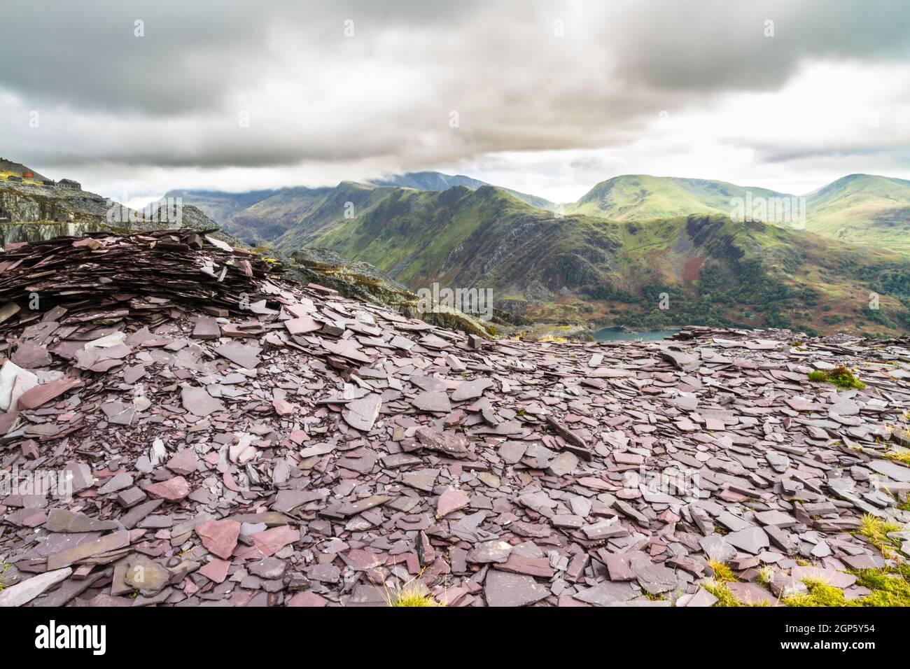 Dinorwic or Dinorwig Slate quarry, Snowdonia Mountains in background ...