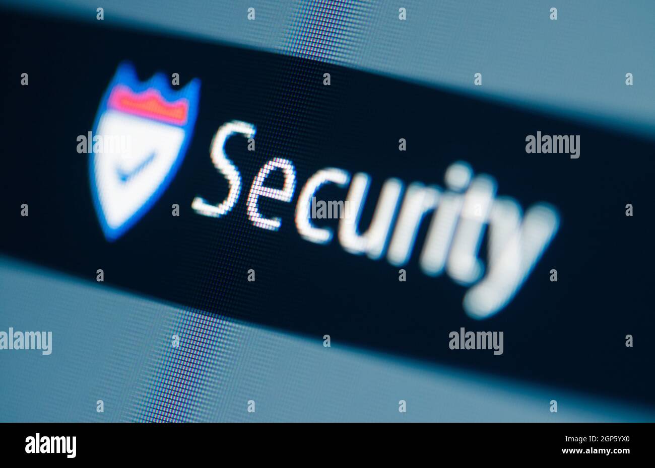 Close up of security symbol on a computer screen. Anti-virus software ...