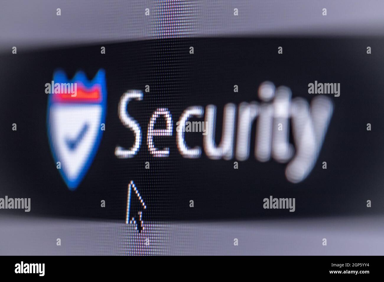 Close up of security symbol on a computer screen. Anti-virus software ...