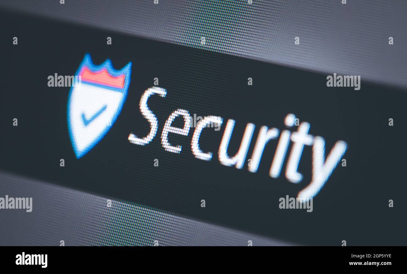 Close up of security symbol on a computer screen. Anti-virus software ...