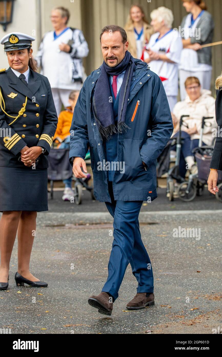 Crown Prince Haakon of Norway during a visit to Høytorp Fort in Mysen ...