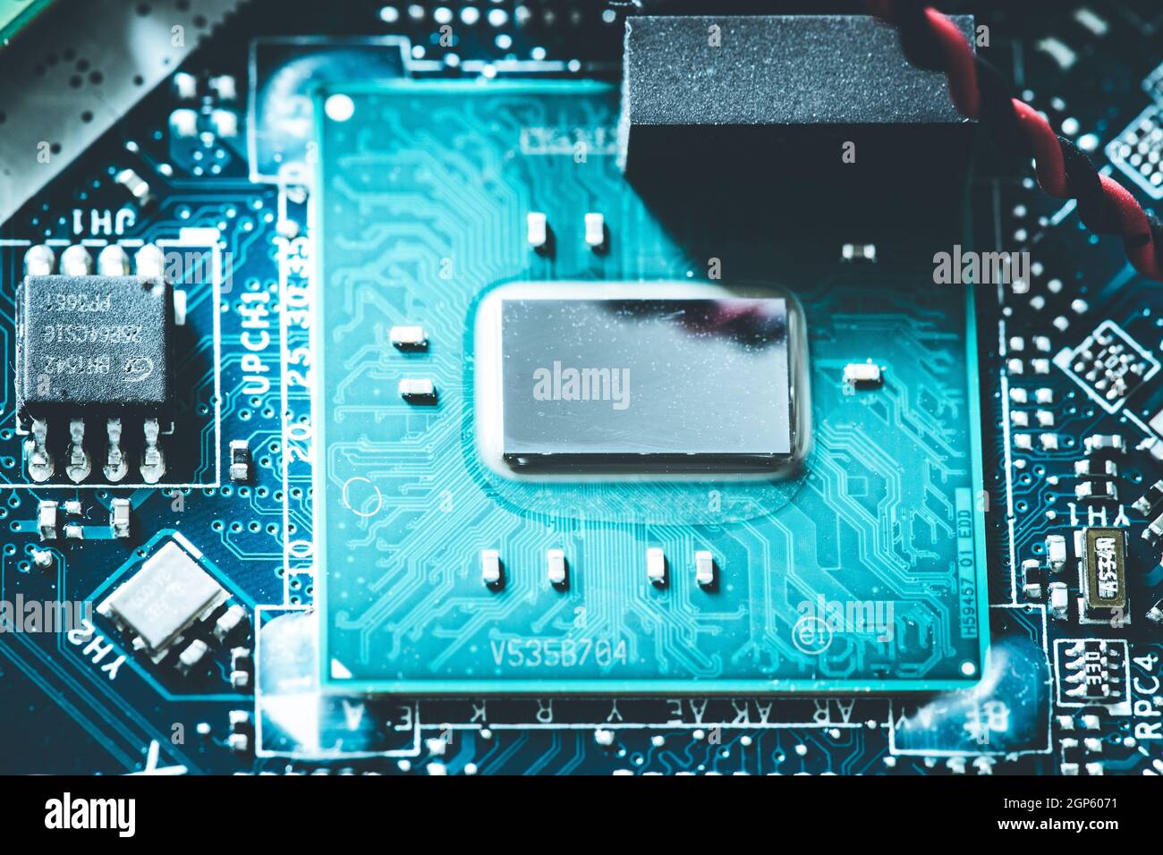 Computer chip on a circuit board, close up; Computer technology Stock ...