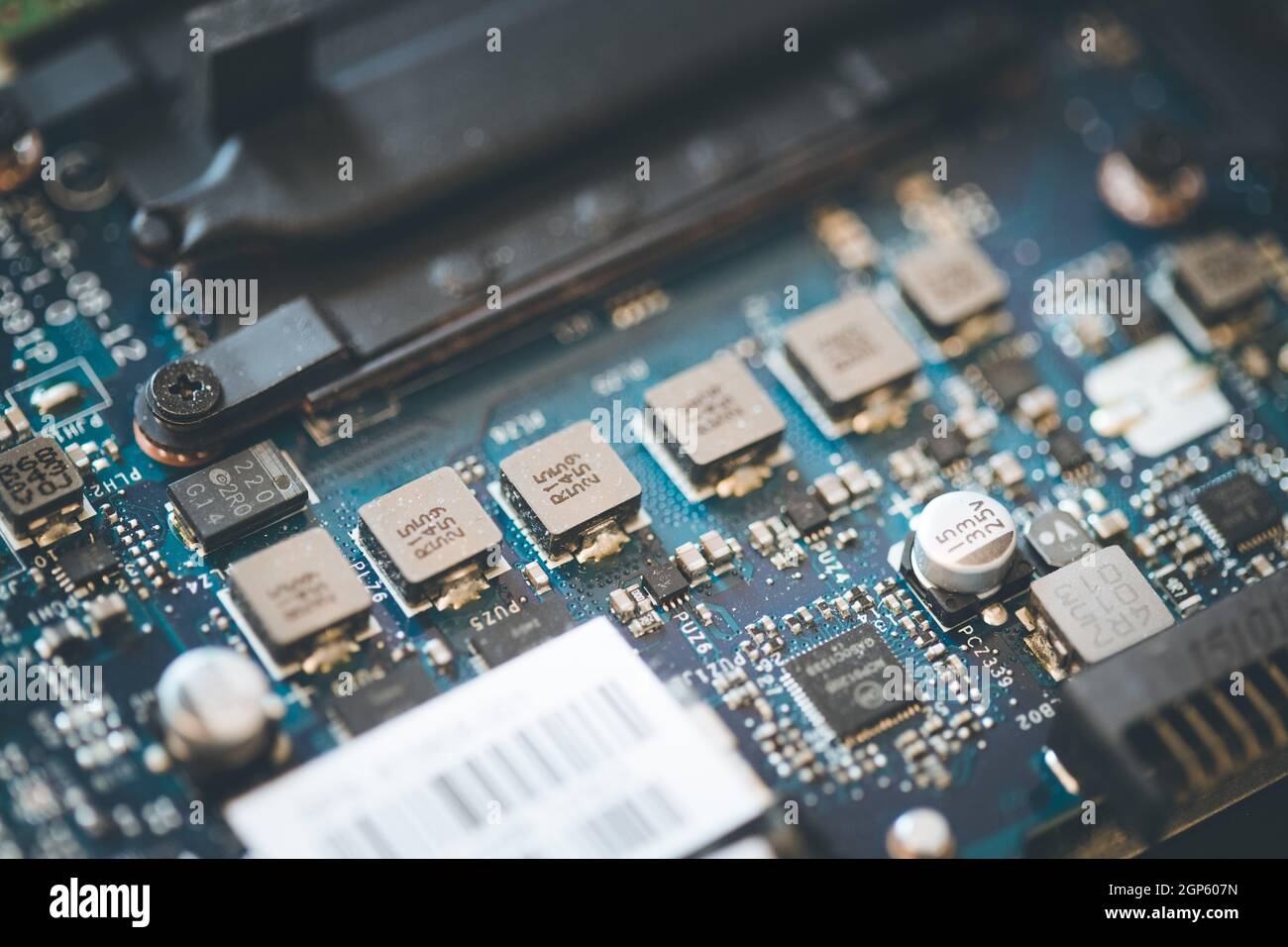 Computer chip on a circuit board, close up; Computer technology Stock ...