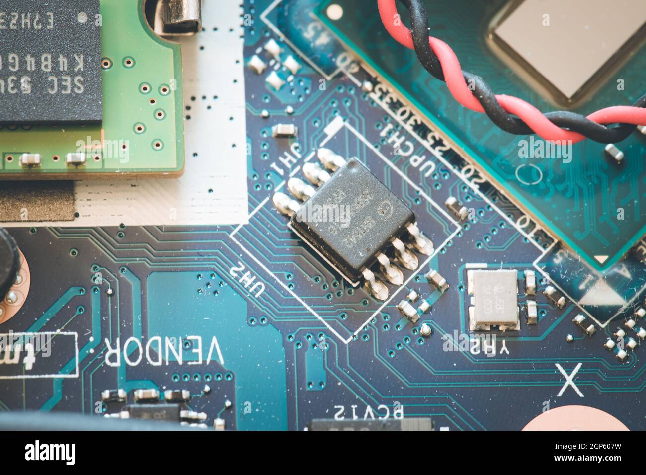 Computer chip on a circuit board, close up; Computer technology Stock ...