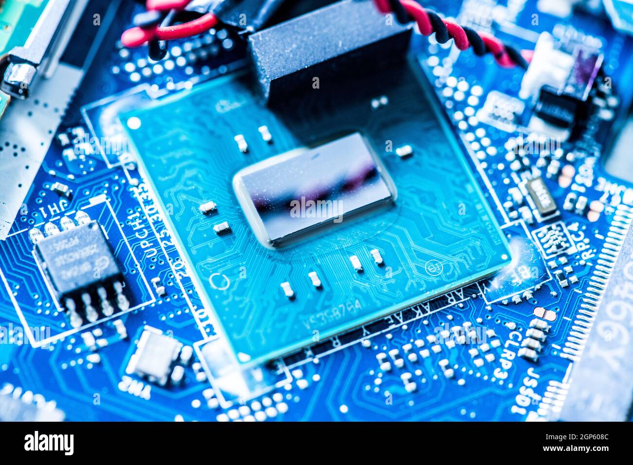 Computer chip on a circuit board, close up; Computer technology Stock ...