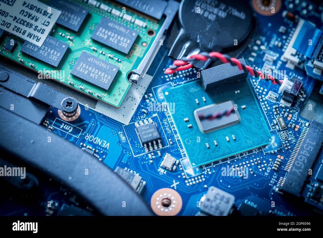 Computer chip on a circuit board, close up; Computer technology Stock ...