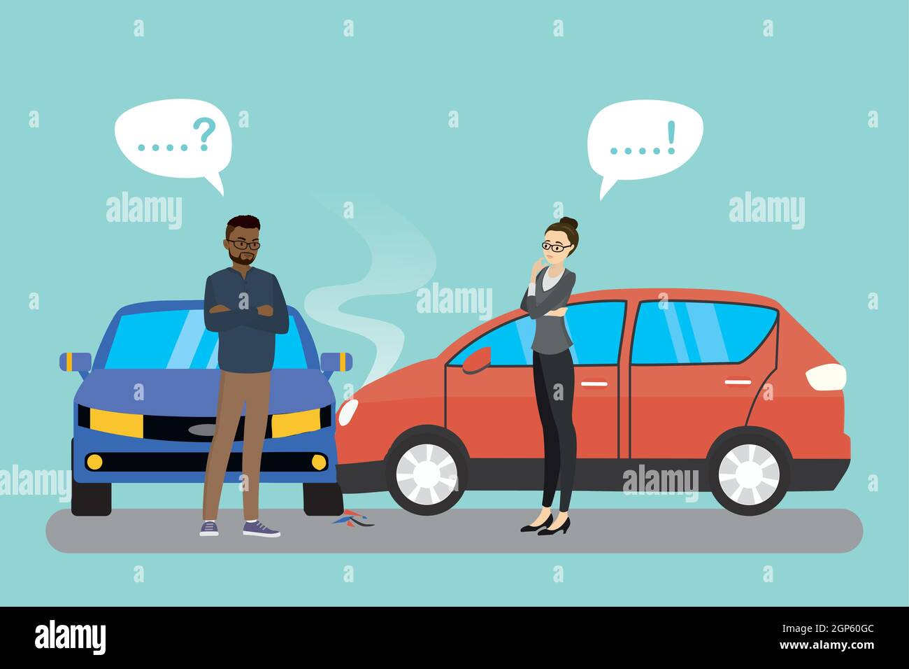 Car crash cartoon banner.Car accident concept,two unhappy people ...