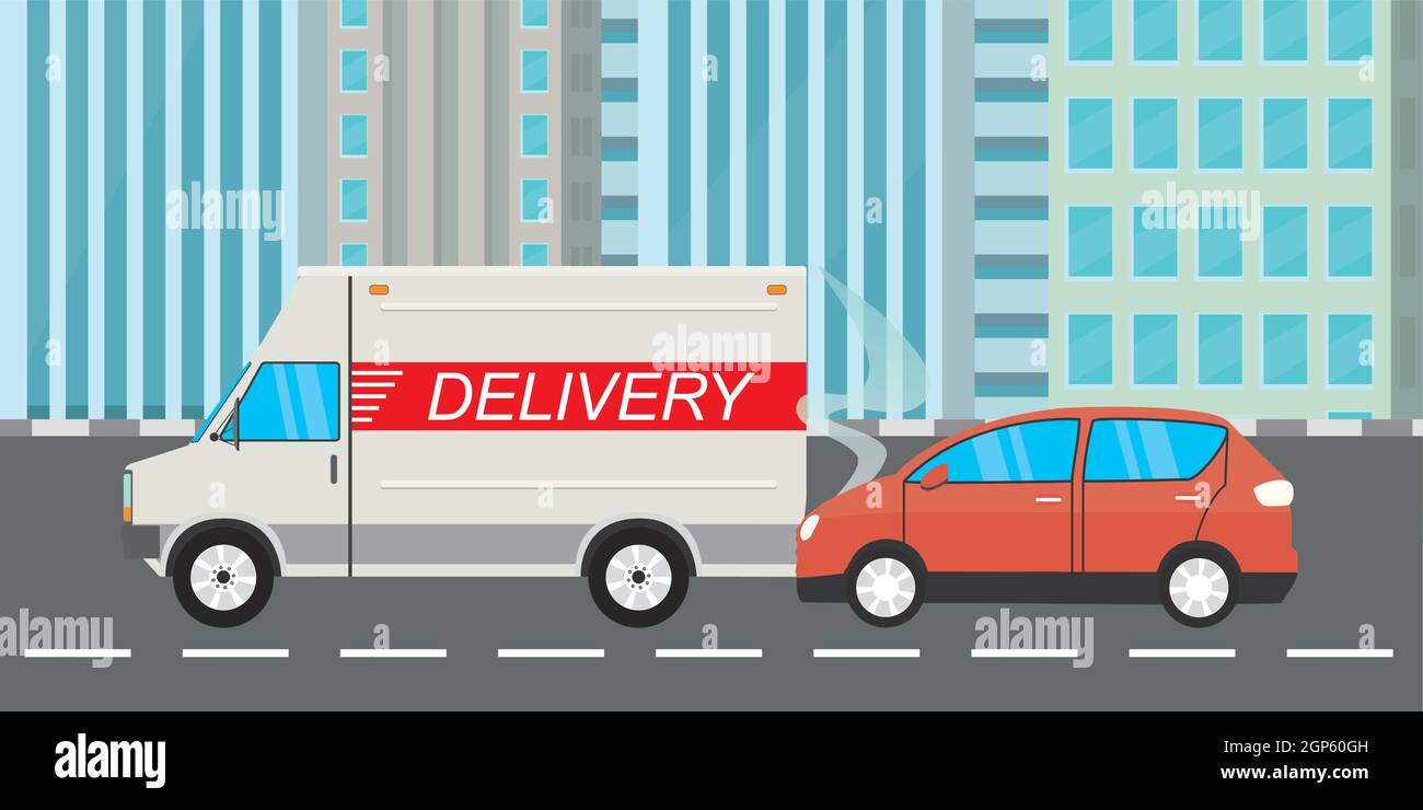 Car crash cartoon banner.Accident with car and truck on city road,flat ...