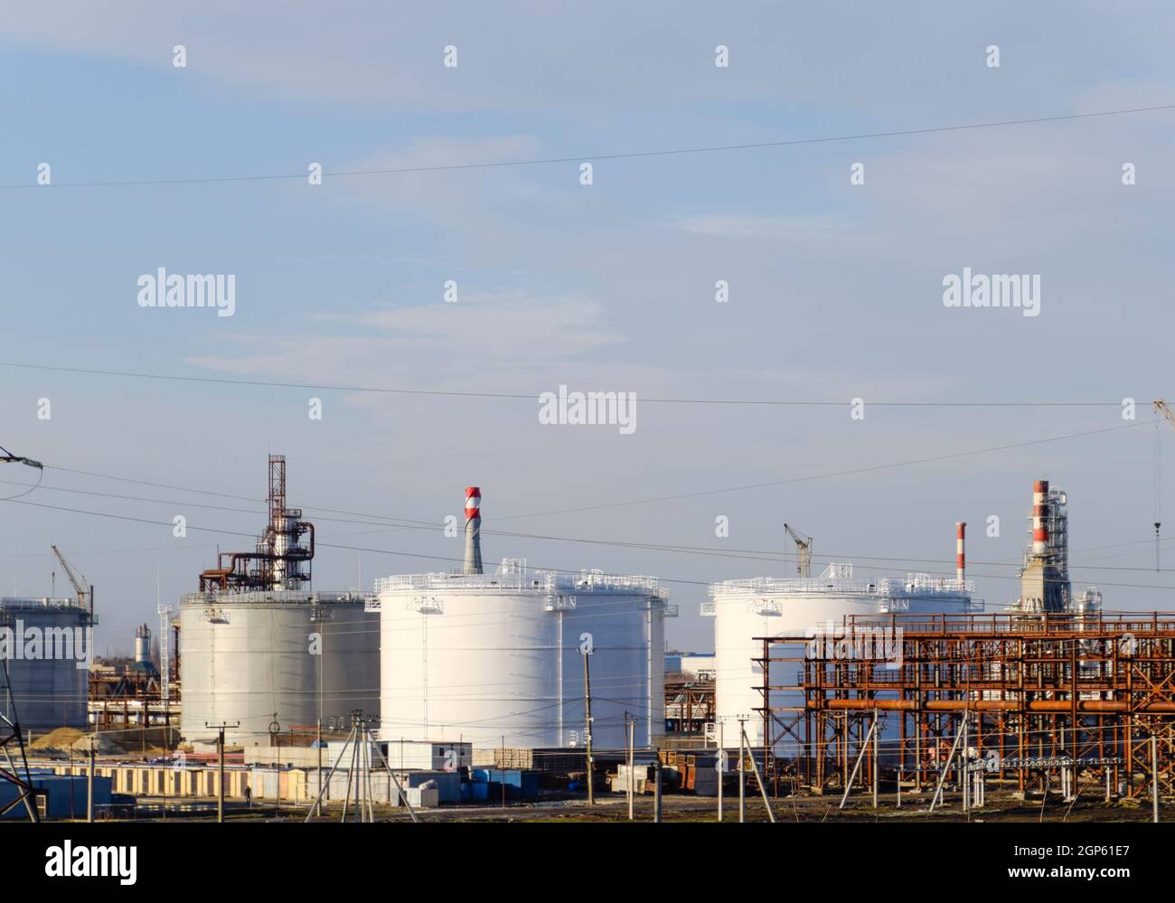 Distillation columns, pipes and other equipment furnaces refinery. The ...