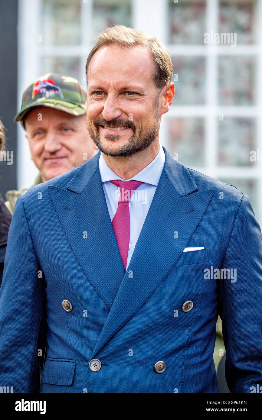Crown Prince Haakon of Norway during a visit to Høytorp Fort in Mysen ...