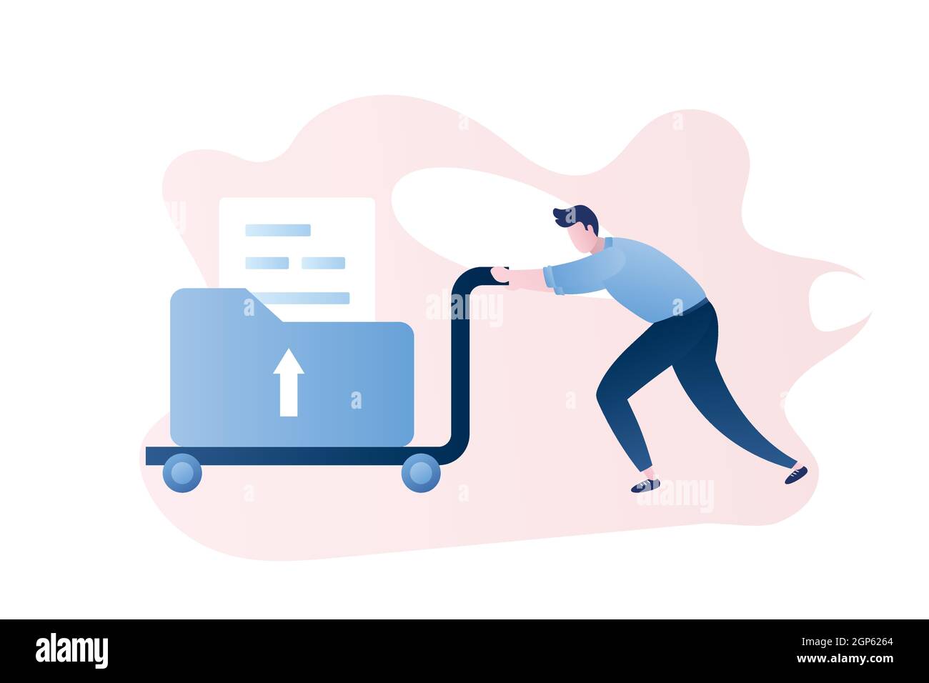 Man rolls the cart with document. Email or message delivery,trendy ...