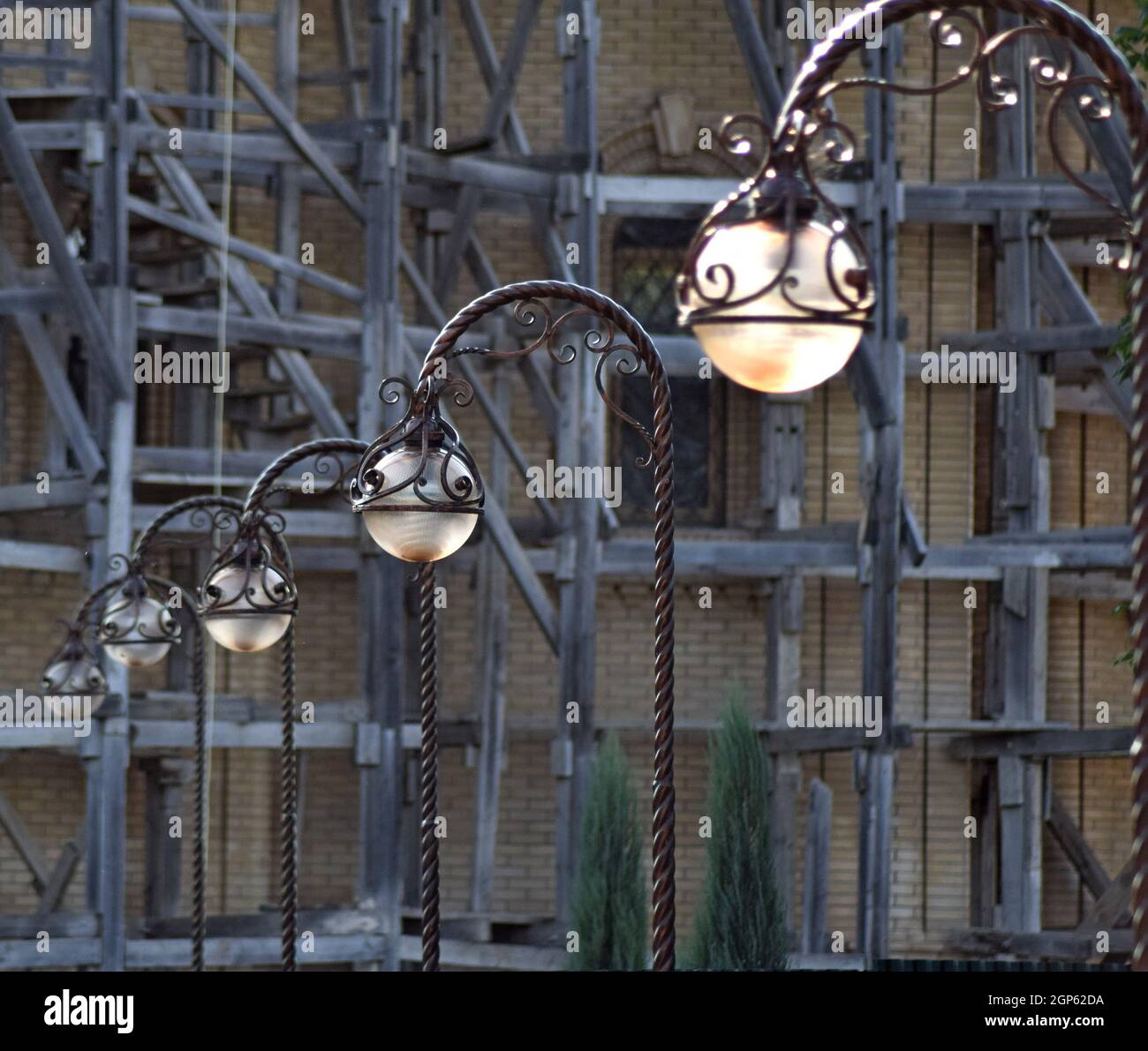 Street lights on the background of scaffolding. Street lighting Stock ...