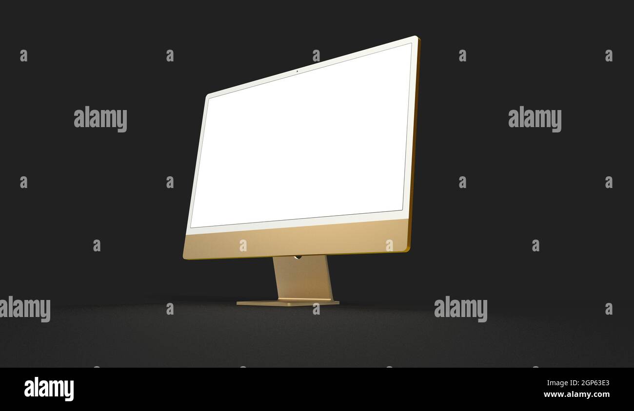 3D rendering of a realistic computer monitor with a white screen ...