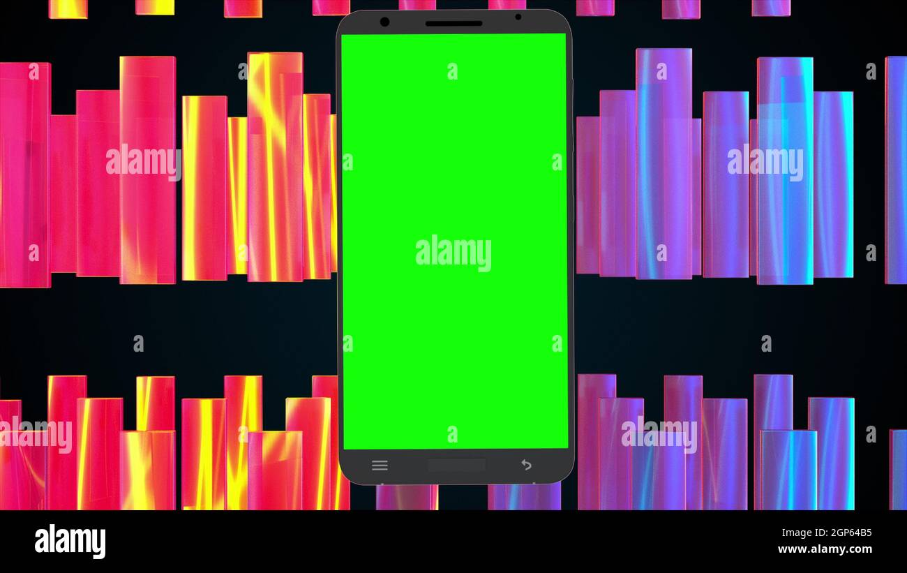 Emergence of a gadget with green screen against the backdrop of ...