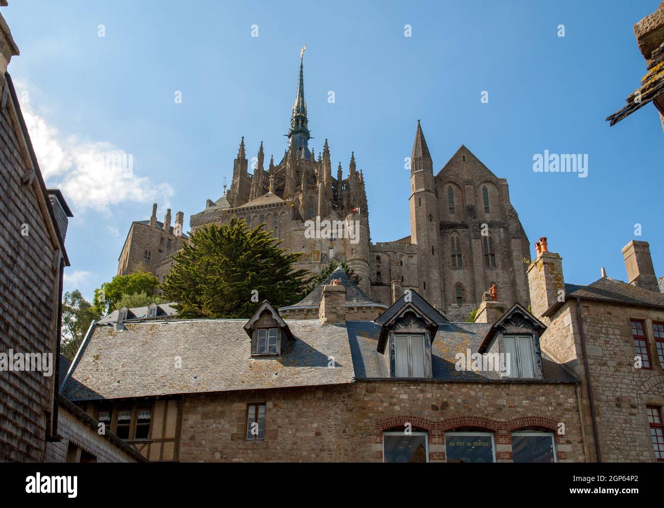 Ancient buildings of the old town on the famous Mont Saint Michel ...