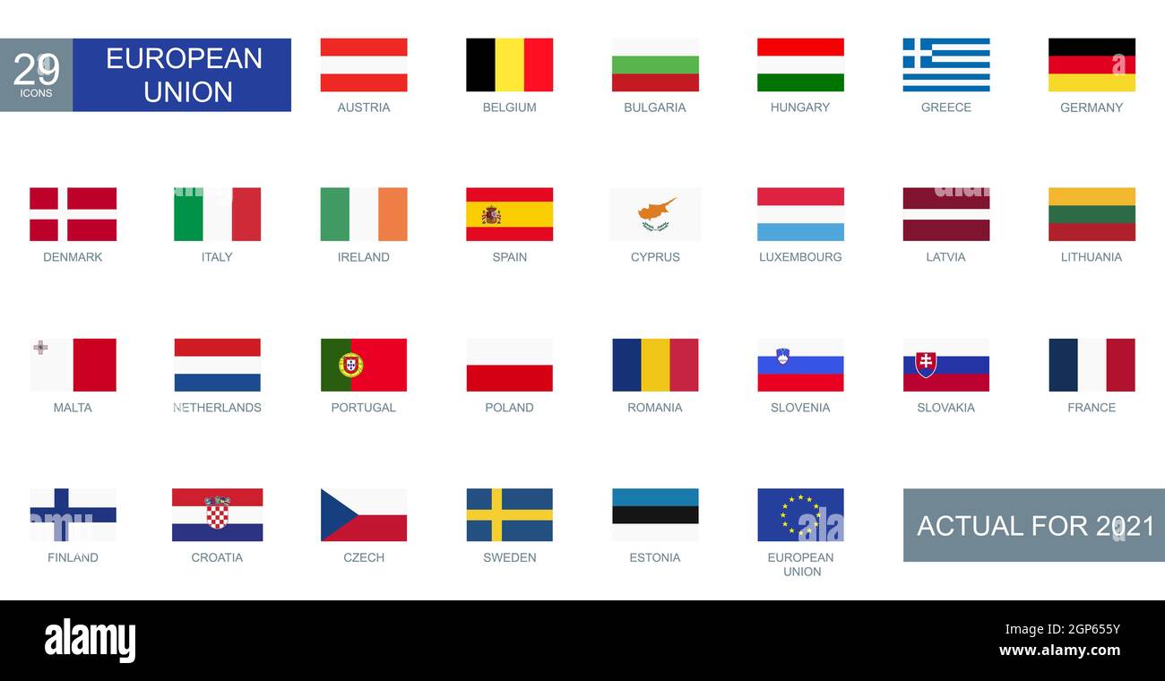 Set of all flags of European countries in rectangular shape with ...